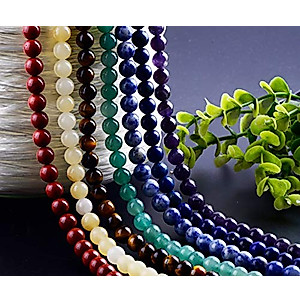 7 Chakra Natural Stone Beads Mixed 100pcs 8mm Round Genuine Real Stone Beading Loose Gemstone Amethyse Color DIY Smooth Beads for Bracelet Necklace Earrings Jewelry Making (7 Chakra Stone, 8mm)