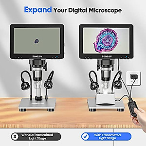 TOMLOV Universal Microscope Bottom Light,Transmitted LED Light Stage Holder, 5pcs Digital Microscope Slides Included, Adjustable Bottom LED Lamp Illumination for USB LCD Microscope