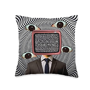 Weirdcore Aesthetic Clothes Alt Indie Dreamcore Weirdcore Aesthetic Weird Eyes Optical Illusion Oddcore Throw Pillow, 16x16, Multicolor