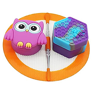 Vitakiwi Wax Silicone Container 26ml Hexagon 11ml Owl with 4.98" Round Mat and 4.8" Stainless Steel Carving Tool (Purple)