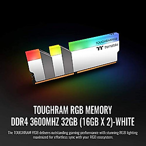 Thermaltake TOUGHRAM RGB 32GB (2x16GB) DDR4 3600MHz C18 1.35V DIMM Desktop Gaming Memory, White, R022D416GX2-3600C18A