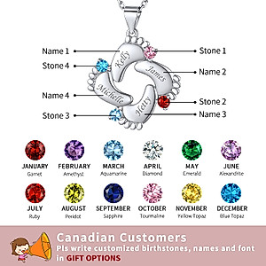 ChicSilver Sterling Silver Custom Feet Pendant Necklace for Women Personalized Mothers Necklace with 4 Simulated Birthstones 4 Names Engraved Mother Day Jewelry Gift for Mom Grandma