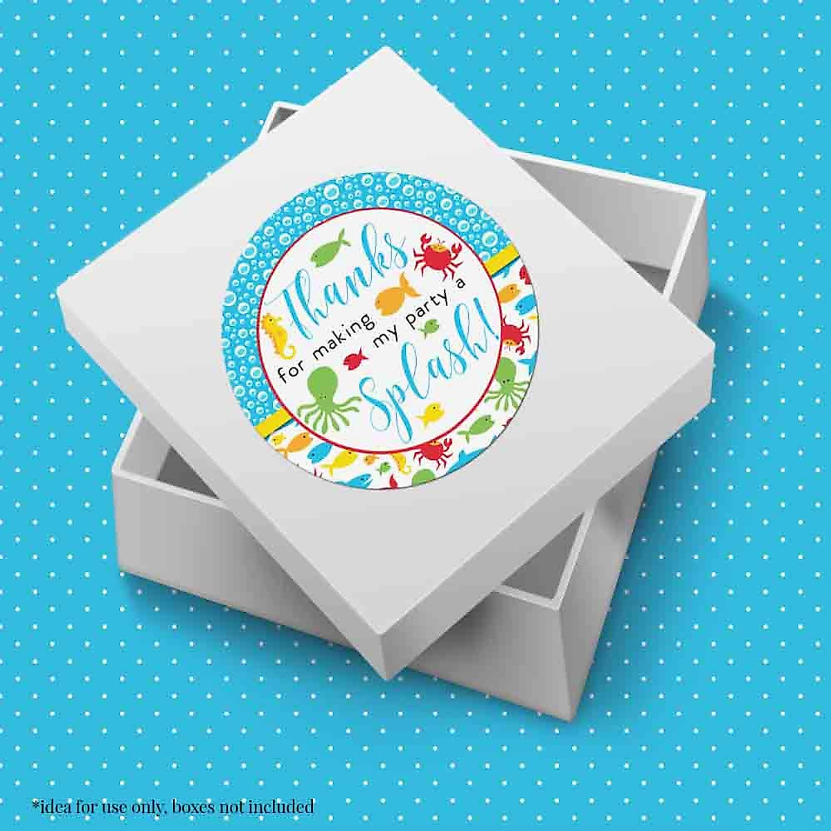 Aquatic Under The Sea Birthday Thank You Sticker Labels for Kids, 40 2" Party Circle Stickers by AmandaCreation, Great for Party Favors, Envelope Seals & Goodie Bags