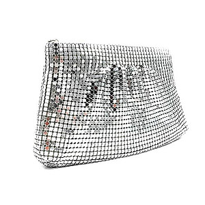 Frewahmesh Women's Evening Clutches Metal Mesh Party Purse Bag (Silver)