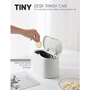 MONGTINGLU Mini Trash Can with Lid - Removable Small Garbage Can, Tiny Plastic Trash Bin, Pop Up Countertop Wastebasket, Counter Garbage Lint Bin for Bathroom,Office,Kitchen,Desk,Coffee Table(White)