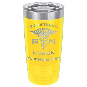 LaserGram 20oz Vacuum Insulated Tumbler Mug, RN Registered Nurse, Personalized Engraving Included (Yellow)