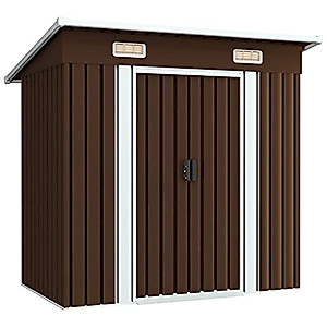 INLIFE Garden Shed with Sliding Doors Galvanized Steel Metal Storage Shed Outdoor Tool Storage Shed for Garden,Patio,Backyard Tools and Accessories Brown 74.8"x48.8"x71.3"