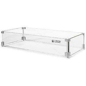 Barton 30" x 14" inch Outdoor Fire Pit Table Wind Guard Tempered Glass Flame Guard Fence Fire-Resistant Rectangular Screen, Clear