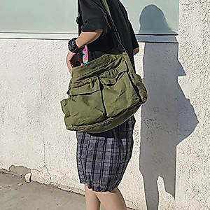 Freie Liebe Women Canvas-Tote-Bag with Multiple Pockets Large-Hobo-Bag Crossbody-Shoulder-Bag for School