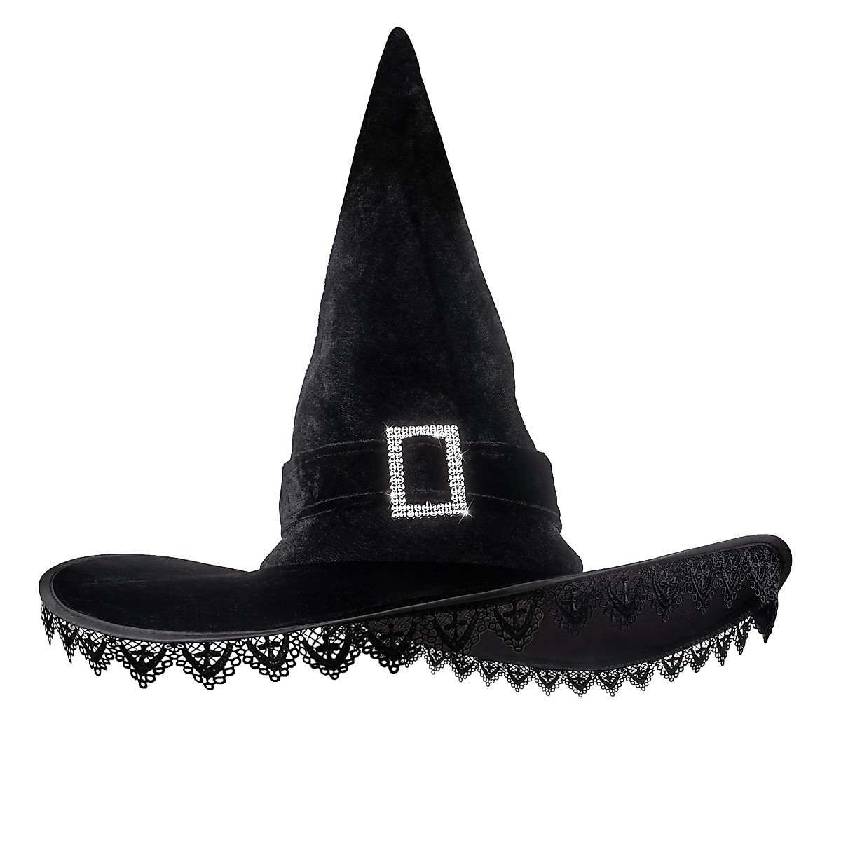 JUSTOTRY Halloween Witch Hat - Women Costume Black Witches Hats with Lace Fringe for Hallowee Decor Accessories Hocus Pocus Party Favor