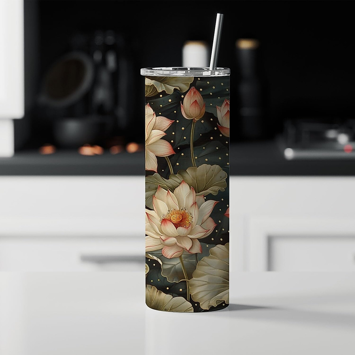 Medpol lotus flowers insulated tumblers，lotus flowers coffee cup Gift，lotus flowers Drinking Glasses-Tea Cup-Coffee Mug tumbler with lid and straw 20 oz insulated tumbler cups