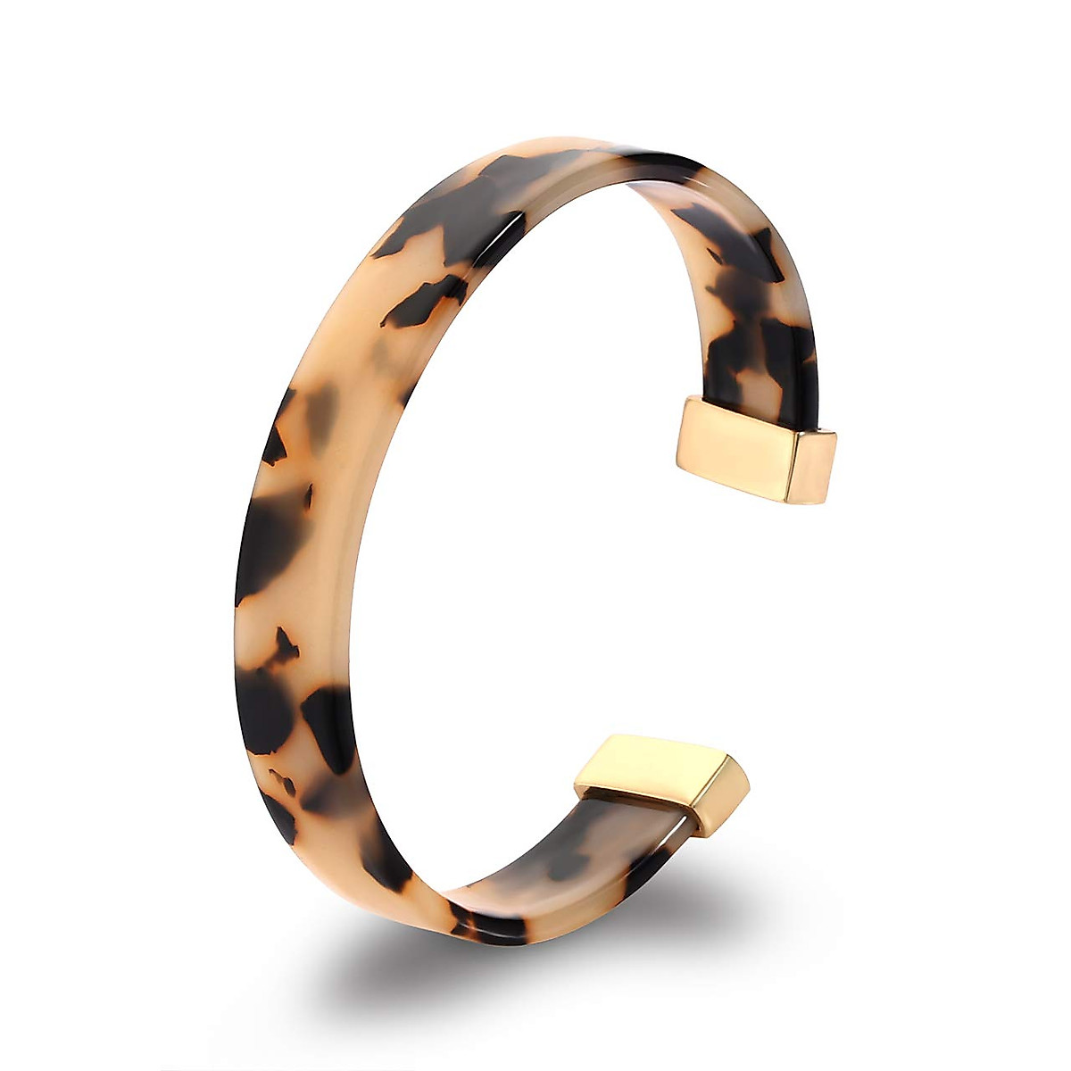 Open Cuff Bracelet Statement Acrylic Resin Lucite Cuff Bracelet Minimalist Tortoise Shell Bangles Bracelet Adjustable Lightweight Bangle (Leopard)