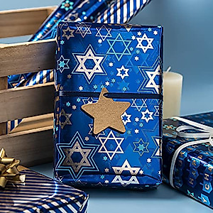 MAYPLUSS Wrapping Paper Roll - Mini Roll - 17 inch X 120 inch Per roll - 3 Different Hanukkah Design (42.3 sq.ft.ttl)