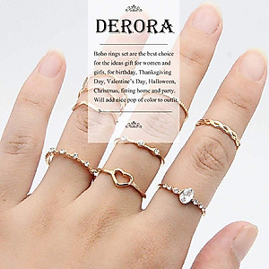 Salliy Boho Rings Set Gold Rings Crystal Joint Knuckle Finger Rings Stackable Rings Jewelry for Women (F)