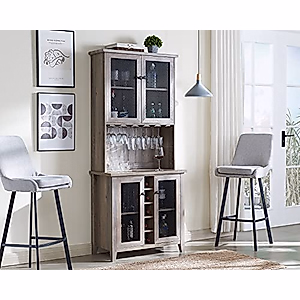 Home Source Jill Zarin Bar Cabinet in Grey Wash with Mesh Doors and Stem Glass Placement