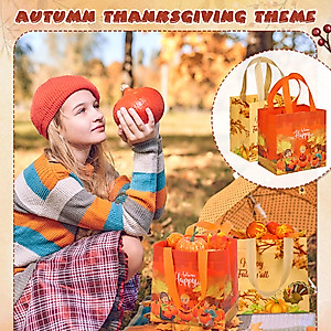Sanwuta 48 Pcs Fall Non Woven Tote Bags Thanksgiving Party Bags with Handles Waterproof Autumn Treat Favor Bag Pumpkin Goodie Bag Gift Candy Bags Thanksgiving Party Favor Supplies (Happy Style)
