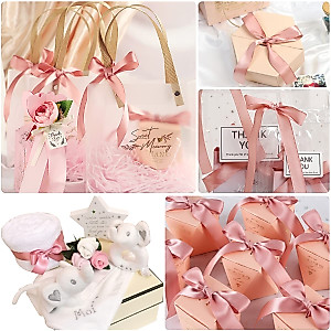 Rose Gold Ribbon 1-1/2 Inch x 25 Yards, Rose Pink Satin Fabric Silk Ribbon for Gift Wrapping, Hair Bows Making, Floral Bouquets, Wreaths, DIY Sewing Projects, Wedding, Baby Shower and Handmade Trims