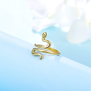 QYYGYLLR Women's Gold Plated Snake Open Rings,Adjustable USA size to 6 7 8 9 10.(with Gift Box)