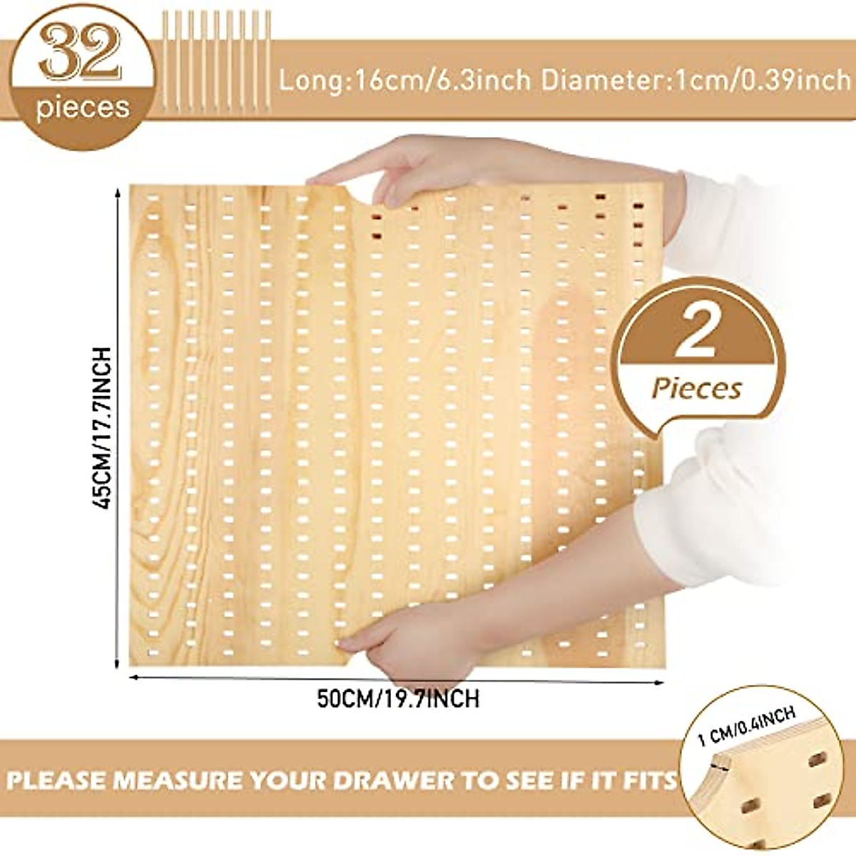 Wood Pegboard Drawer Organizer Drawer Peg Wooden Peg Board System Dish and Plate Organizer Adjustable Pegboard Wall Shelf and Drawer Organizer for Food Containers Cookware Utensils (1 Set)