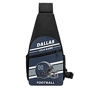 Custom Sling Bag, Personalized Dallas Crossbody Bags for Men Women, Customize Name and Number Sling Shoulder Backpack, Chest Bag Hiking Travel Daypack for Outdoor