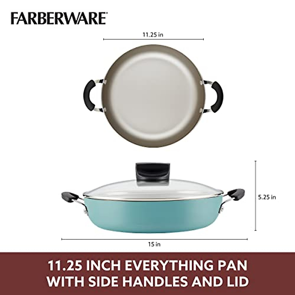 Farberware Smart Control Nonstick Frying/Skillet/Everything Pan with Lid and Side Handles, 11.25 Inch, Aqua
