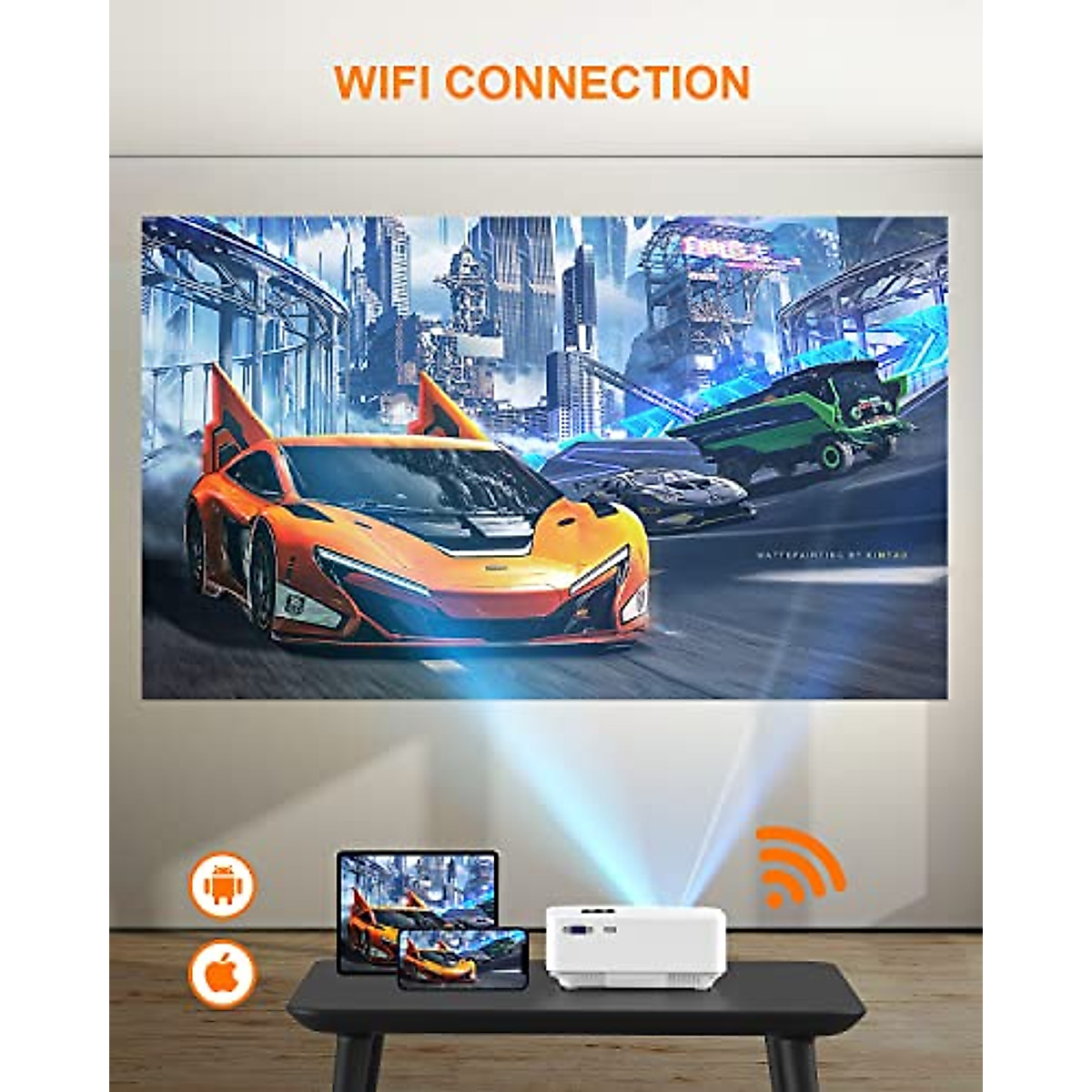 HAPPRUN Projector, Portable Projector with WiFi, 2023 Upgraded 1080P FHD Supported Outdoor Movie Projector, Home Theater Movie Projector Compatible with HDMI, Fire Stick, USB, AV, PS5