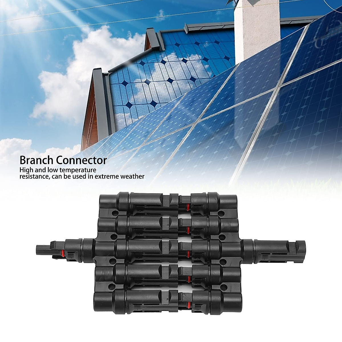 2PCS Branch Connector, Branch Connector to Strengthen The Stability, Waterproof and Dustproof 5 to 1 Solar Panel, PPO Insulation Material, for Solar Panel Cable