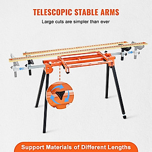 VEVOR Miter Saw Stand, 79in Collapsible Rolling Miter Saw Stand with One-piece Mounting Brackets Clamps Rollers, Heavy Duty Folding Miter Saw Stand with Sliding Rail, 330lbs Load Capacity
