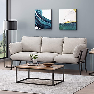 Christopher Knight Home Abigail Mid-Century Modern 3 Seater Wood Frame Sofa, Light Gray, Gray, Black