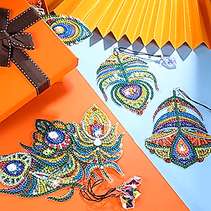 6 Pcs Diamond Painting Bookmarks Kit 5D DIY Feather Rhinestones Bookmark for Kids Adults PVC Art Bookmarks with Crystal Pendant for Crafts School Beginner Office Home, 6 Styles (Exotic)