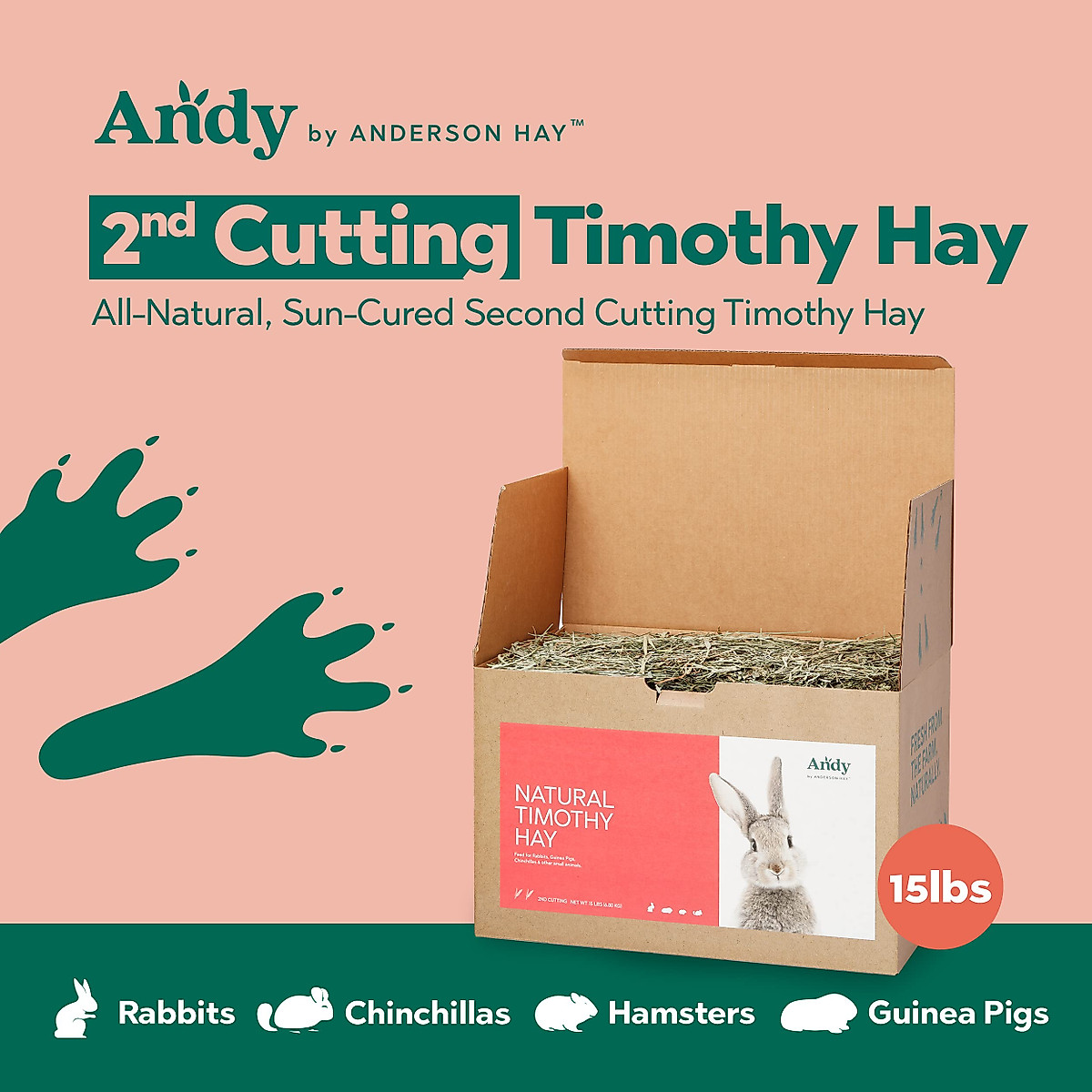 Andy by Anderson Hay Timothy Hay, 15 lbs, Premium Rabbit Food for Balanced Nutrition