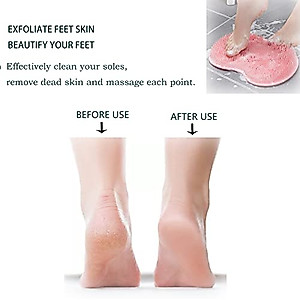 BAOZMINAN Shower Foot Scrubber, Wall-Mounted Back Scrubber, Silicone Bath Massage Cushion Brush with Suction Cups, Bathroom Wash Foot Mat Exfoliating Dead Skin Foot Brush (Pink)