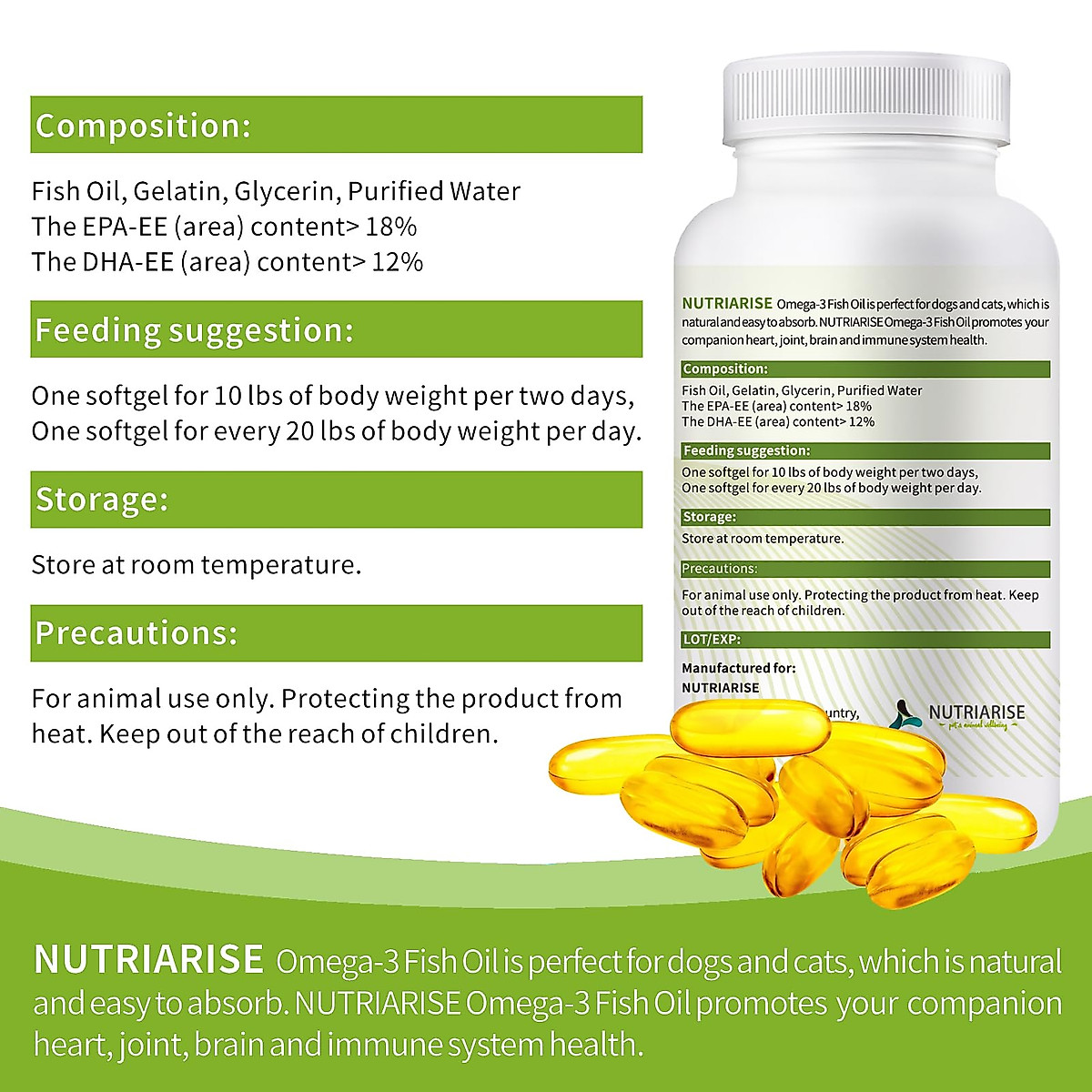 Omega 3 Fish Oil for Dogs and Cats, Dog & Cat Fish Oil Pet Supplement, Skin and Coat Supplement for Shedding, Dry Itchy Skin and Allergies, Rich in EPA & DHA with Omega 3 Fatty Acids, 120 Softgels