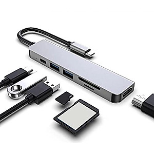 Jopwkuin Ultra HD USB C Hub- USB Docking Station(6-in-1), 5Gbps Transfer Rate, Fast PD Charging, USB-C Hub- with 1 X PD, 2 X USB 3.0, 4K HDMI, TF, Storage Card for Multiple Operating System