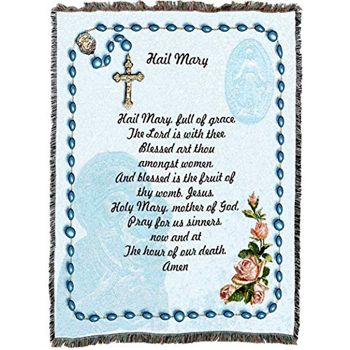 Pure Country Weavers Hail Mary Prayer with Rosary Beads Blanket - Religious Gift Tapestry Throw Woven from Cotton - Made in The USA (72x54)