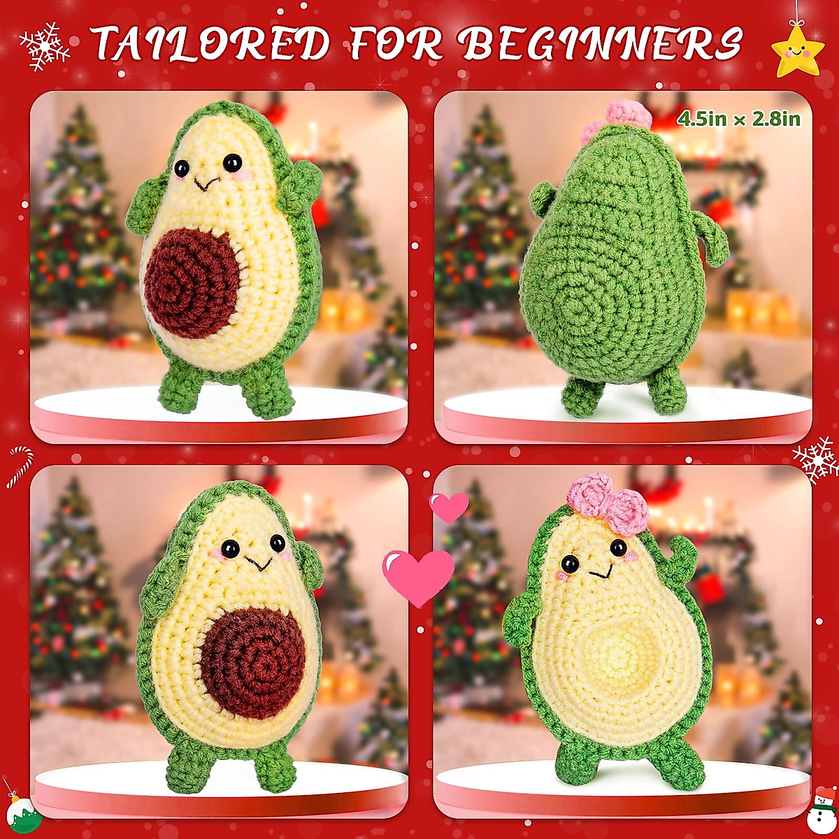 Crochetta Crochet Kit for Beginners, Beginner Crochet Starter Kit with Step-by-Step Video Tutorials, Learn to Crochet Kits for Adults Kids, DIY Knitting Supplies, Avocado Couple (40%+ Yarn)