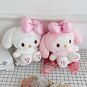 Huositi Pink and White Plush Backpack, Cute Cartoon Character Plush Doll School Bag for Kids and Girls (Pink)