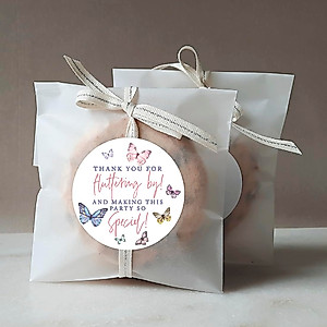 Andaz Press Kids Party Favor Thank You Stickers, Thank You for Fluttering by 80-Pack 2-Inch Round Butterfly Birthday Sticker Labels for Baby Shower 1st Birthday Party Favors, Gift Bags, Girls