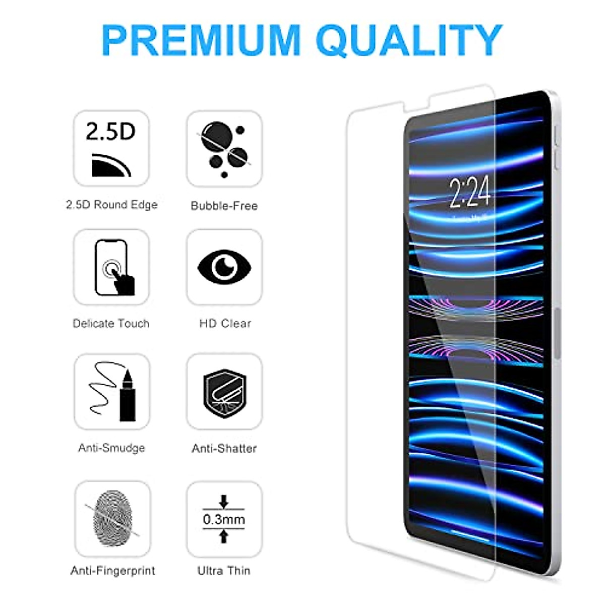 BASE MALL [2+2 Pack] iPad Pro 11-inch Tempered Glass Screen Protector + iPad Pro 4th/3rd/2nd Generation Camera Lens Protector, Apple Pencil/Face ID Compatible/Easy Installation/HD Clear