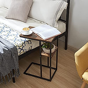 Somdot Side Table, Sofa End Table with Storage Shelf, C Shaped TV Tray Table, Serving Snack Table for Couch Bed, Easy Assembly - Rustic Brown/Black
