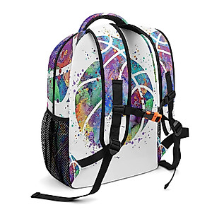 CUXWEOT Basketball Watercolor Art Personalized School Backpack Casual Schoolbag with Name for Boys Girls Gift