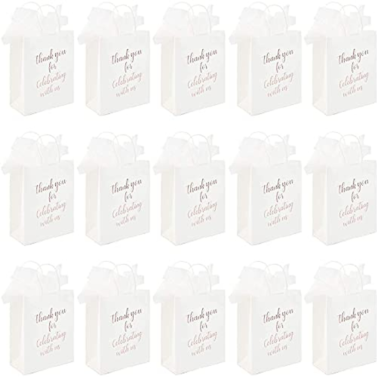 Sparkle and Bash Thank You Kraft Gift Bags with Tissue Paper (Rose Gold Foil, 15 Pack)