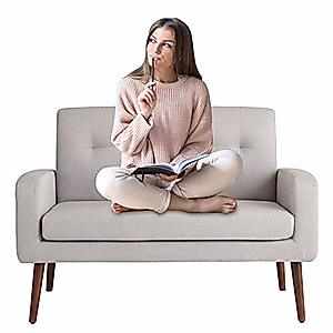 Sepnine 50" Modern Linen/Velvet Fabric Loveseat Sofa,Office Couch for Small Space, Living Room Soft Futon,Small Love Seats Couch for Bedroom (Linen-Beige Grey)