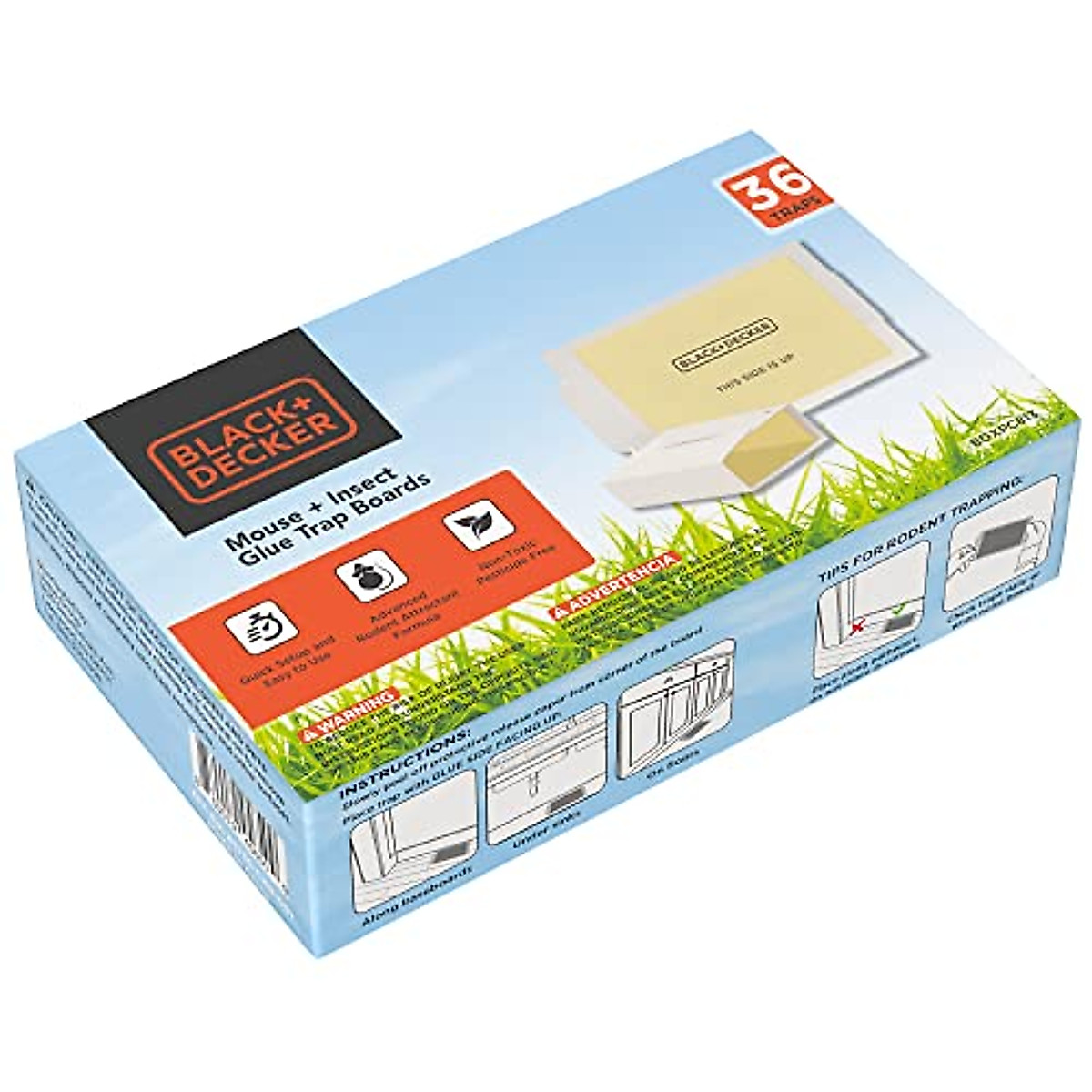 BLACK+DECKER Mouse Trap & Fly Trap- Mouse Traps Indoor for Home- Pest Control Sticky Traps & Spider Traps- Pre-Baited Glue Traps for Mice, Spiders, Cockroaches and Other Insects, 36 Pack