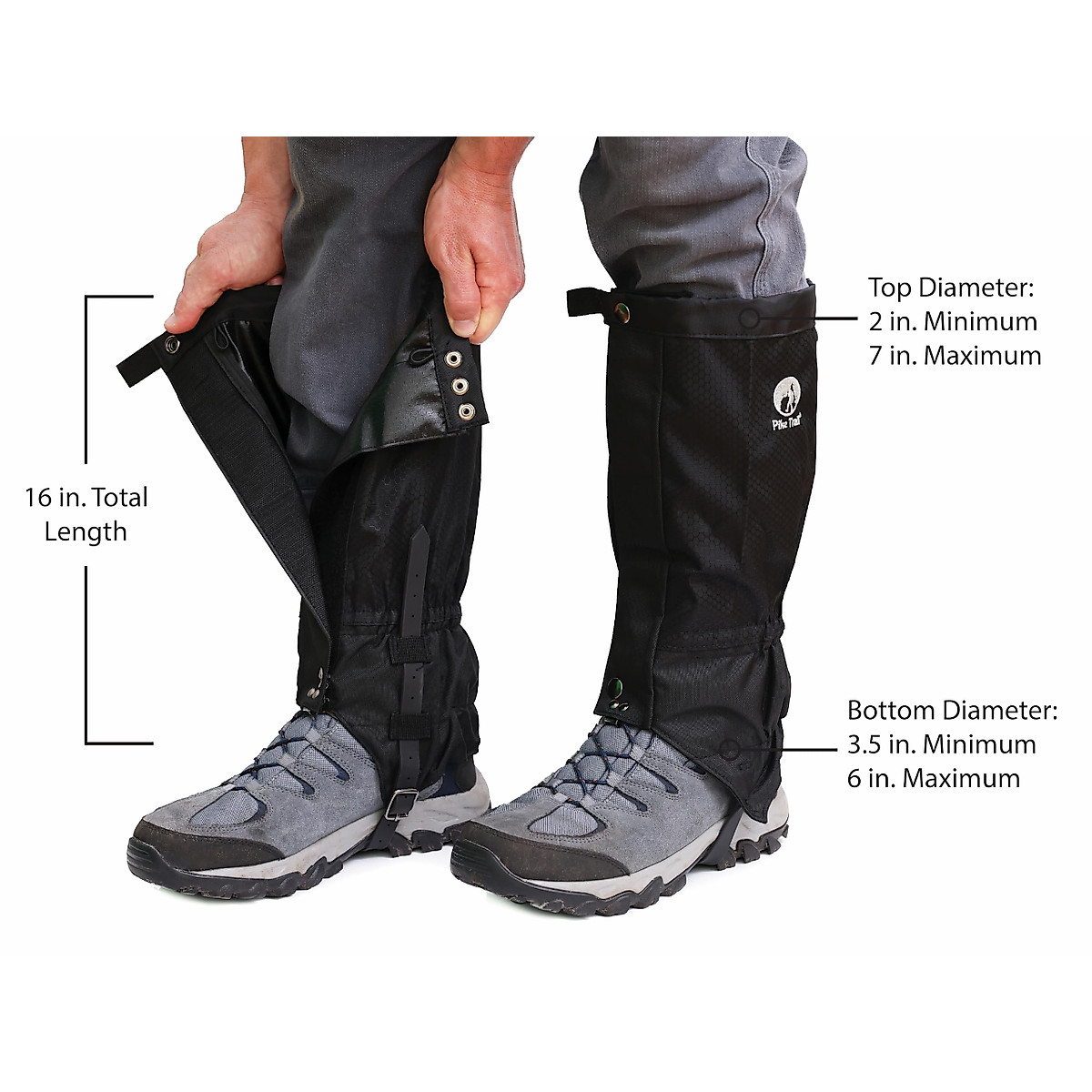 Pike Trail Waterproof Adjustable Leg Gaiters: For Hiking in Mud, Sand, and Snow - Hunting, Mountain Climbing, or Snowshoeing