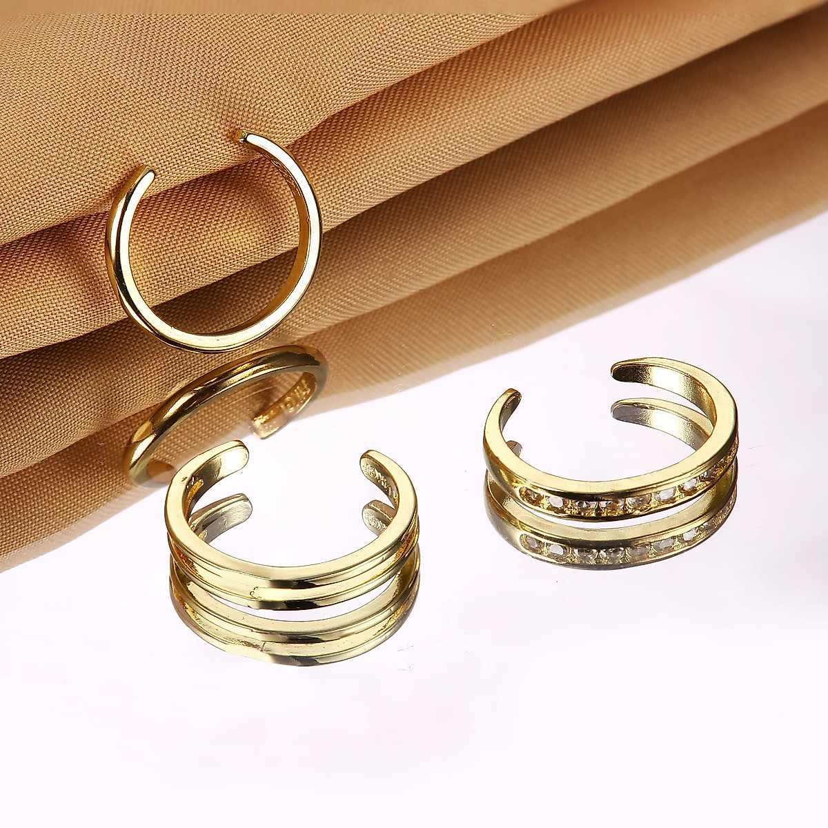 HAIAISO 14K Gold Filled Toe Rings Adjustable Open Toe Rings Cubic Zirconia Band Toe Ring Set Summer Beach Foot Jewelry Set