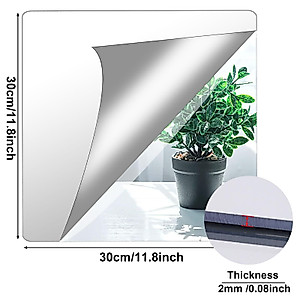 JUNEBRUSHS 4 Pack Self Adhesive Acrylic Mirror, 12X 12 Inch Mirror Tiles,Flexible Plastic Mirror Sheets Wall Stickers,2MM Thick Mirror,Frameless Small Mirror