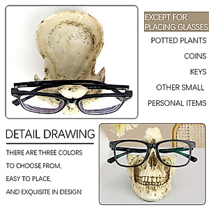 Mrlikale Skull Glasses Stand Holder, Creative Eyeglasses Holder, Sunglasses Spectacle Display Rack, Key Holder Resin Sculptures for Entryway, Home, Office, Desk, Nightstand (White)