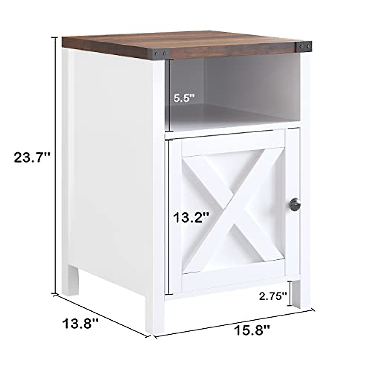 Catrimown Farmhouse End Table, Set of 2, Rustic Night Stand with Barn Door and Storage Shelf, White End Table Side Table for Bedroom Living Room, White