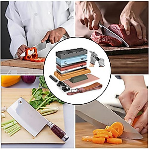 Whetstone Knife Sharpener - 400/1000 3000/8000 Grit Wet Stone Knife sharpening kit for knives chisel with Non-slip Rubber Base Angle Guide Flattening Leather Strop Cut Resistant Gloves